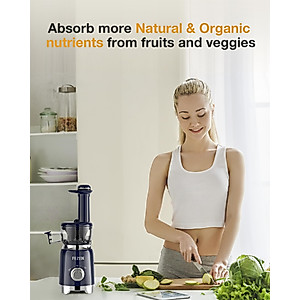 Cold Press Juicer, FEZEN Small Masticating Juicer for Fruits and Vegetables, Powerful Juice Extractor Machine with Compact Size and Space-Saving Feature, Very Easy to Clean (Updated)