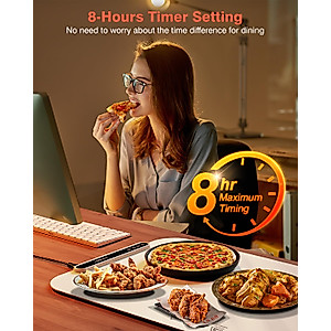 Electric Warming Tray, iTRUSOU Silicone Warming Mat for Food with 7 Temp-Settings, 1-8Hr Auto Shut-Off, Switchable Celsius/Fahrenheit, Upgrade Strap Keep Food Warm at Buffet, Party, Sabbath, Daily Use