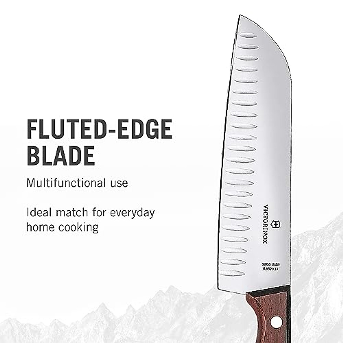 Victorinox 6.9050.17KG Modern Santoku Knife with Granton Blade, 7", Walnut Wood