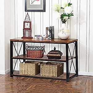 NSdirect Rustic Console Table, Farmhouse Sofa Table&TV Stand,Industrial 3-Tier Long Hallway/Entryway/Entrance Table with Storage Open Bookshelf for Living Room Bedroom Foyer,Brown Oak