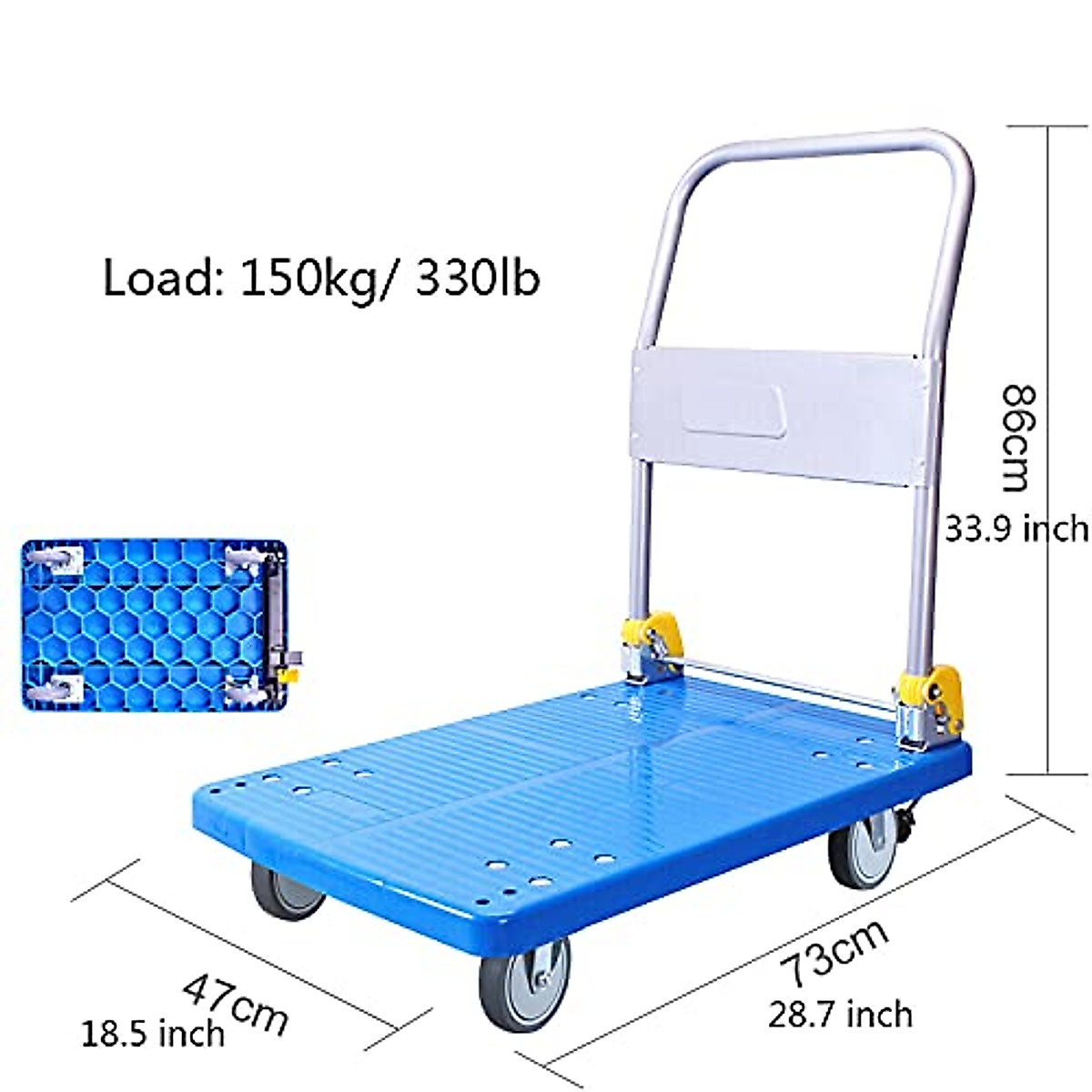 Hand Trucks Plastic Deck Platform Truck Folding Moving Push Cart with Metal Handle and Silent Wheels for Office Bookstore High Capacity Trolley Push Cart (Size : Small)