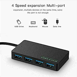 Tec-Digi USB Hub 3.0, 4-Port Ultra-Slim USB 3.0 Hub Portable Adapter High Speed Expansion Multi USB Hub Splitter Lead Adapter Cable for PC Laptop, Desktop, PS3, Xbox, Wii, MAC, Notebook, MacBook, Etc