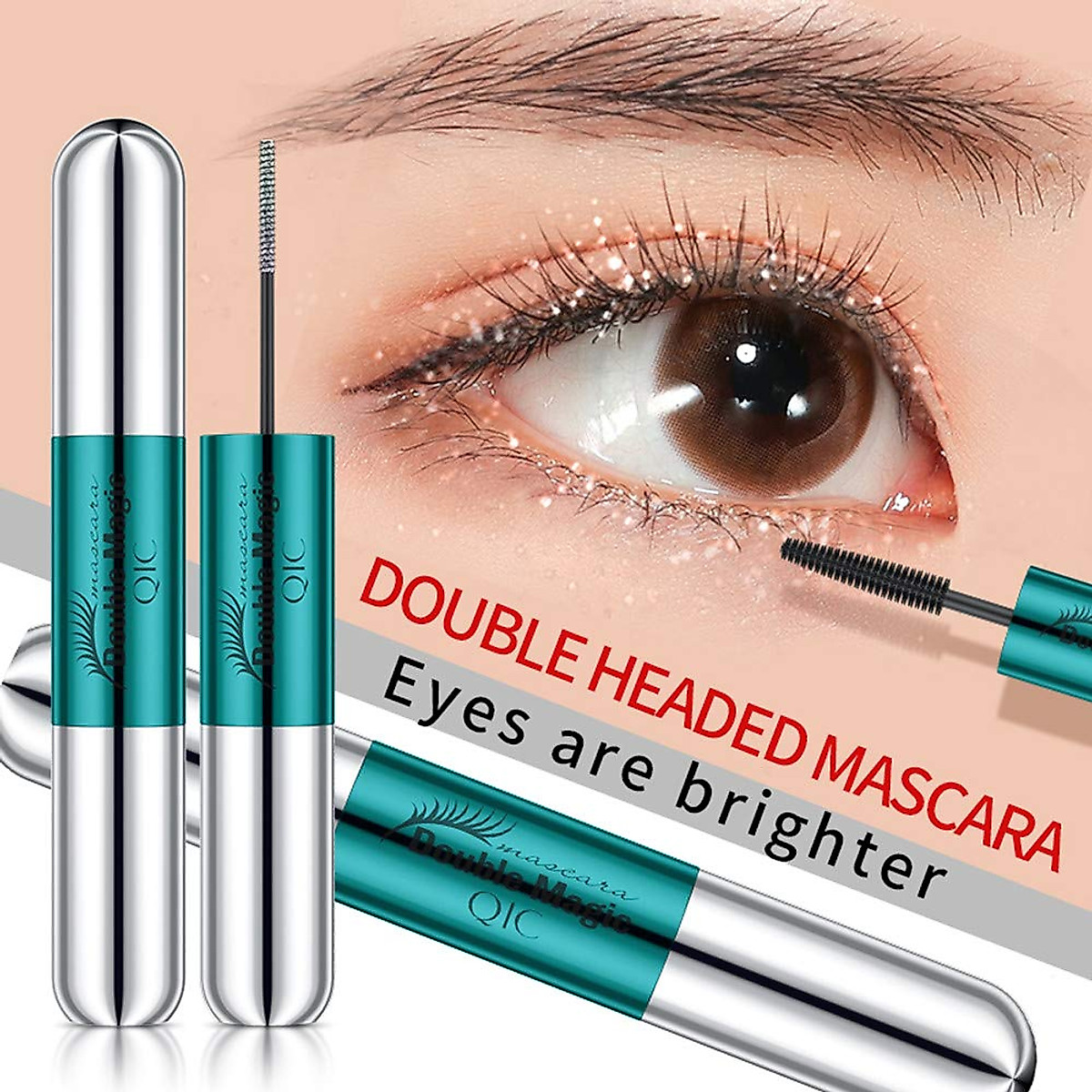 MiDenso 4D Lash Mascara Silk Fiber Eyelash Mascara Waterproof Thicker Longer Voluminous Eyelashes Makeup Long Lasting Glitter Eyelash Double Head 2 Effect and Natural
