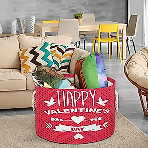 Valentines Day Pattern (2) Large Round Baskets for Storage Laundry Baskets with Handles Blanket Storage Basket for Bathroom Shelves Bins for Organizing Nursery Hamper Girl Boy