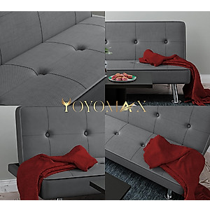 yoyomax Futon Sofa Bed, Adjustable Modern Convertible Sofa Bed Couch - Breathable Fabric Folding Sofa Bed Easy to Clean-Ideal for Bedroom, Living Room and Office-Compact Design for Spacing Saving-Grey