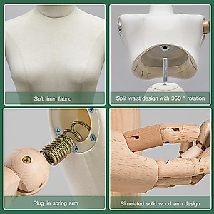 CDDUOLA Female Mannequin Dress Form Torso with Rotatable Waist and Head, Mechanical Upper Body Model Torso Display, 47-83 Inch Height Adjustable for Dress and Jewelry Display