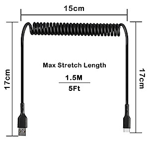 GELRHONR Retractable USB Type C Cable,Coiled USB A to USB C (3A 60W) Fast Charging and Data Cable for S10,S20,S22,Note 10 9, Pixel 4XL,Switch,OnePlus 5,Other USB C Device - Black/(Max 1.5M/4.9Ft)