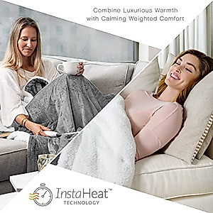 Pure Enrichment® WeightedWarmth™ - 2-in-1 Original Heated Weighted Blanket (50” x 60”) 13lbs, 4 InstaHeat™ Settings, BPA-Free Non-Toxic Glass Beads, Soft Micromink and Sherpa, with Storage Bag