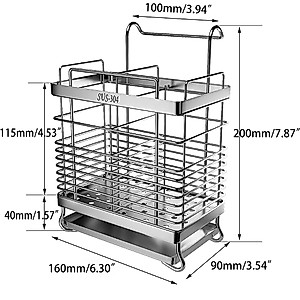 kaileyouxiangongsi 304 Stainless Steel Hanging 2 Compartments Mesh Utensil Drying Rack/Chopsticks/Spoon/Fork/Knife Drainer Basket Flatware Storage Drainer (Square)