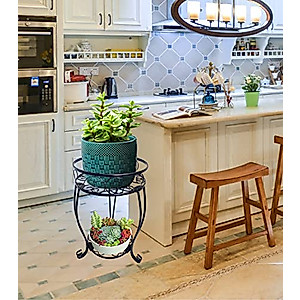 Metal Plant Stand Indoor Outdoor for Round Flower Pot, 2 Tier Potted Holder Rack Rustproof Wrought Iron Heavy Duty Planter Shelf for Corner Living Room Balcony Garden Patio, 19.2 inch, Black