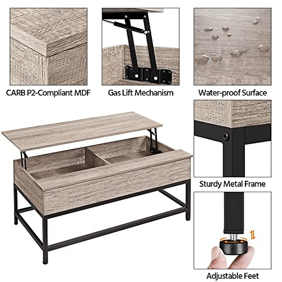 Yaheetech 3-Piece 47.5 in Lift Top Coffee Table and End Table Sets for Living Room, Large Lift Up Central Table with Hidden Compartment, 2pcs 3-Tier Side Table with Shelf, Accent Furniture Set, Gray