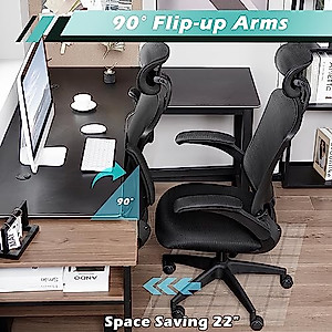 PrimeZone Home Office Desk Chair - Ergonomic Computer Chair with Adjustable Flip-Up Armrests, Tilt Function, Lumbar Support & Headrest, Task Chair for Work & Study, 350 lbs Capacity, Black