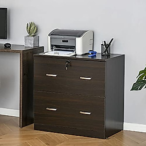 Vinsetto 2-Drawer File Cabinet with Lock and Keys, Vertical Storage Filing Cabinet with Hanging Bar for Letter Size, Home Office, Walnut