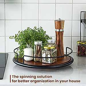 TIDITA 10" Acacia Lazy Susan Organizer for Cabinet - Wood Lazy Susans Turntable for Countertop - Wooden Kitchen Turntable Storage Food Bin Container for Table; Spices, Fridge, Pantry (10 Inch Acacia)