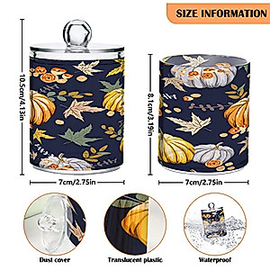 Kigai Autumn Pumpkins Qtip Holder Dispenser - 14OZ Clear Plastic Apothecary Jars Food Storage Jar with Lids Bathroom Canister Organizer for Coffee, Tea, Candy, Floss (2Pack)