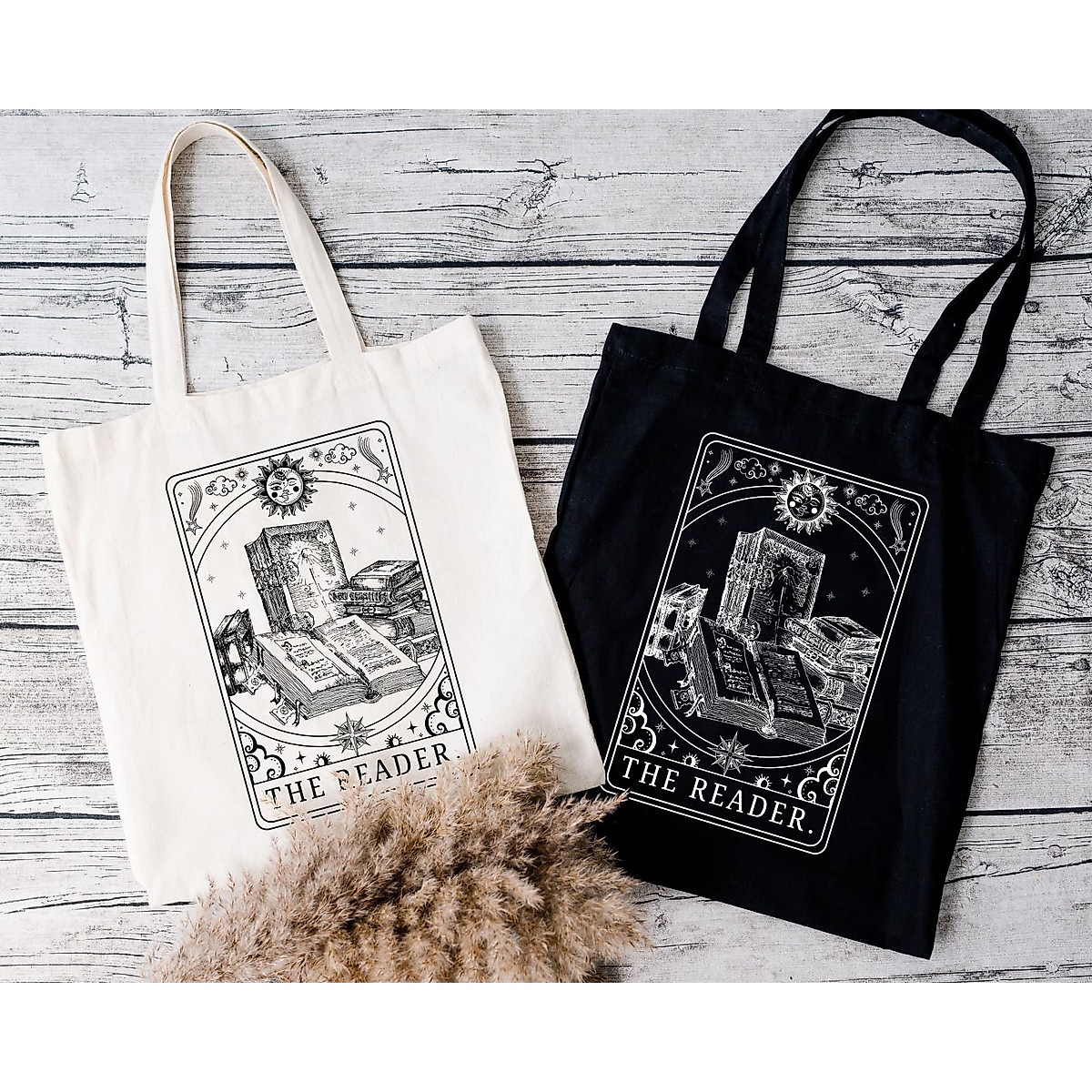 The Reader Tarot Card Tote Bag - Reading Bookish Cotton Tote Bag, Book Bag, Library Canvas Tote Bag (Natural)