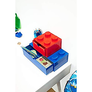 Room Copenhagen LEGO Storage Brick 4 Desk Drawer, 4-Stud Stackable Tabletop Storage Box, 6.2 x 6.2 x 4.4 In, Blue