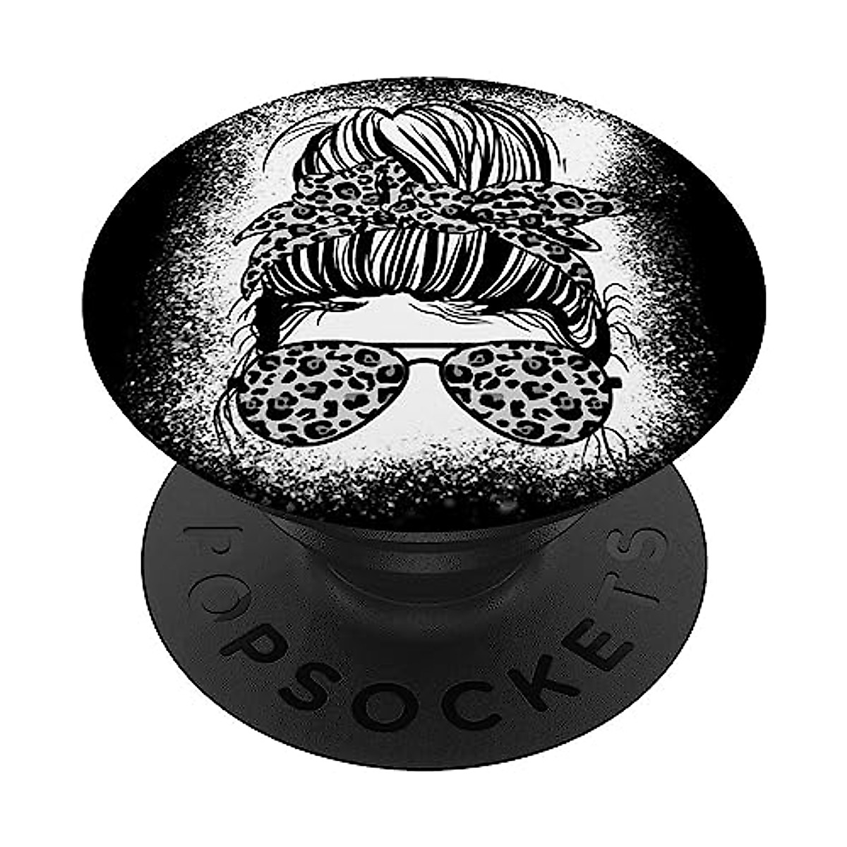 Black And White Leopard Mom Life Messy Bun Women PopSockets Standard PopGrip
