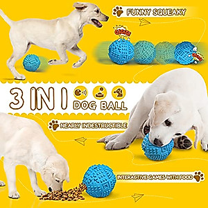 Dog Balls Treat Dispensing Toys for Aggressive Chewers Large Breed, Nearly Indestructible Squeaky Chew Toys for Large Dogs, Natural Rubber Puzzle Toys, Tough Treat Balls