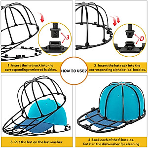 Hat Washer Cage for Washing Machine, Ball Cap Washer for Baseball Caps, Hat Cleaner Washing Cage for Dishwasher Fit for Adult and Kid's (Black)