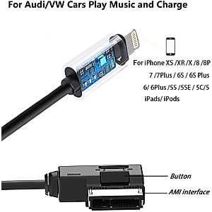 Car Audio Charging Adapter Cord Compatible with Apple iPhone 12 11 Xs Max XR X 8 7 6 for Audi A3/A4/A5/A6/A8/S4/S6/S8/TT, AMI MMI MDI Aux Interface Dongle for VW Tiguan CC Magotan