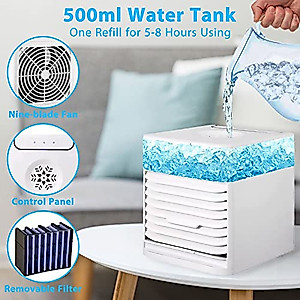 coosolvo Portable Air Conditioner, Personal Air Cooler with Quiet 3 Wind Speeds, Cooling Fan with Large Water Tank, Mini AC Unit with 7 Color Light, USB Small Air Conditioner for Home