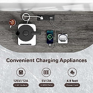 Zarler Bar Table Cabinet with Power Outlet, LED Home Mini Bar for Liquor and Glasses, Metal Wine Bar Stand with 4-Tier Storage, Grey