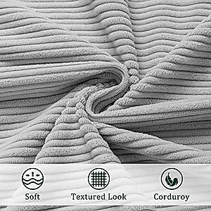 Grey Velvet Blackout Curtains for Bedroom 84inch Length Striped Corduroy Curtain Panels for Living Room Bedroom Grommet Top Room Darkening Curtains 52" W 2 Panels