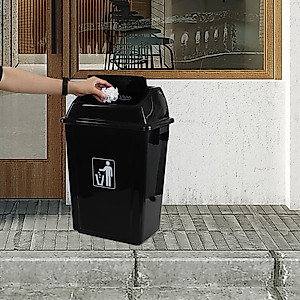 Yuright 13 Gallon Plastic Trash Bin with Swing Lid, Black Large Garbage Can, 4 Pack