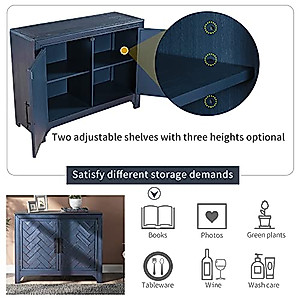 XD Designs Wood Console Table Sofa with 2 Adjustable Shelf, Modern Sideboard Buffet Storage Cabinet, Accent Cabinet for Entryway/Kitchen Dining Room/Living Room (Antique Blue-A) Blue-5)