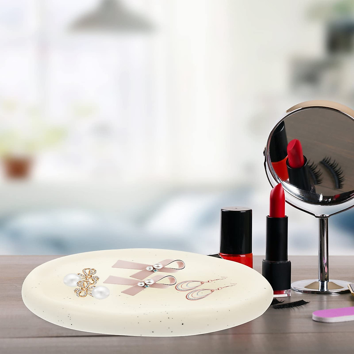 Zerodeko Ceramic Jewelry Display Tray Small Jewelry Dish Desktop Adorn Pasta Plates Ceramic Salad Plates Ring Stand Jewelry Holder Ring Holder Ceramics Lipstick Plate Dining Table