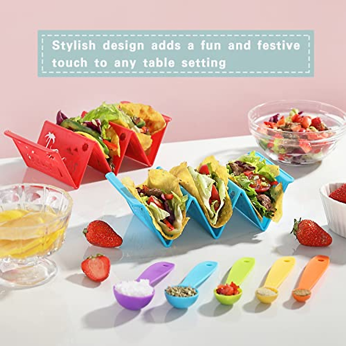 6PCS Taco Holder Stands with Unique Island Pattern, Colorful Premium Large Taco Holders Set of 6, Taco Stands for 3 Tacos, Street Taco Rack, PP Material, Dishwasher & Microwave Safe, Taco Tuesday