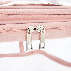 HAOGUAGUA Double Layer Clear Cosmetic Bag Makeup Bag, Waterproof Travel Toiletry Bag, Transparent PVC Hair & Nail Accessories Pouch Beach Bag Organizer (Pink)