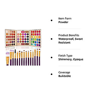 UCANBE Makeup Eyeshadow Palette + 15Pcs Brush Set, Pigmented 86 Colors Make Up Pallet with Brushes, Matte Shimmer Glitter Palettes Valentine's Day Gift, Eye Shadow Highlighter Contour Blush Beauty Kit