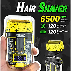 DSP Hair Clipper, Trimmer, Beard Shaver Kit for Men Professional Barber Set for Hair and Beard Cutting Zero Gap T-Blade Beard Trimmer, Rechargeable Bald Fade Clippers with LED Display (Yellow)