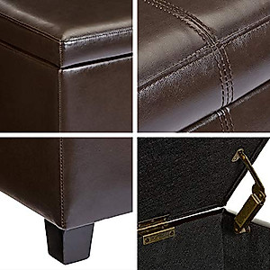 FIRST HILL FHW Madison Rectangular Faux Leather Storage Ottoman Bench, Large, Espresso Brown