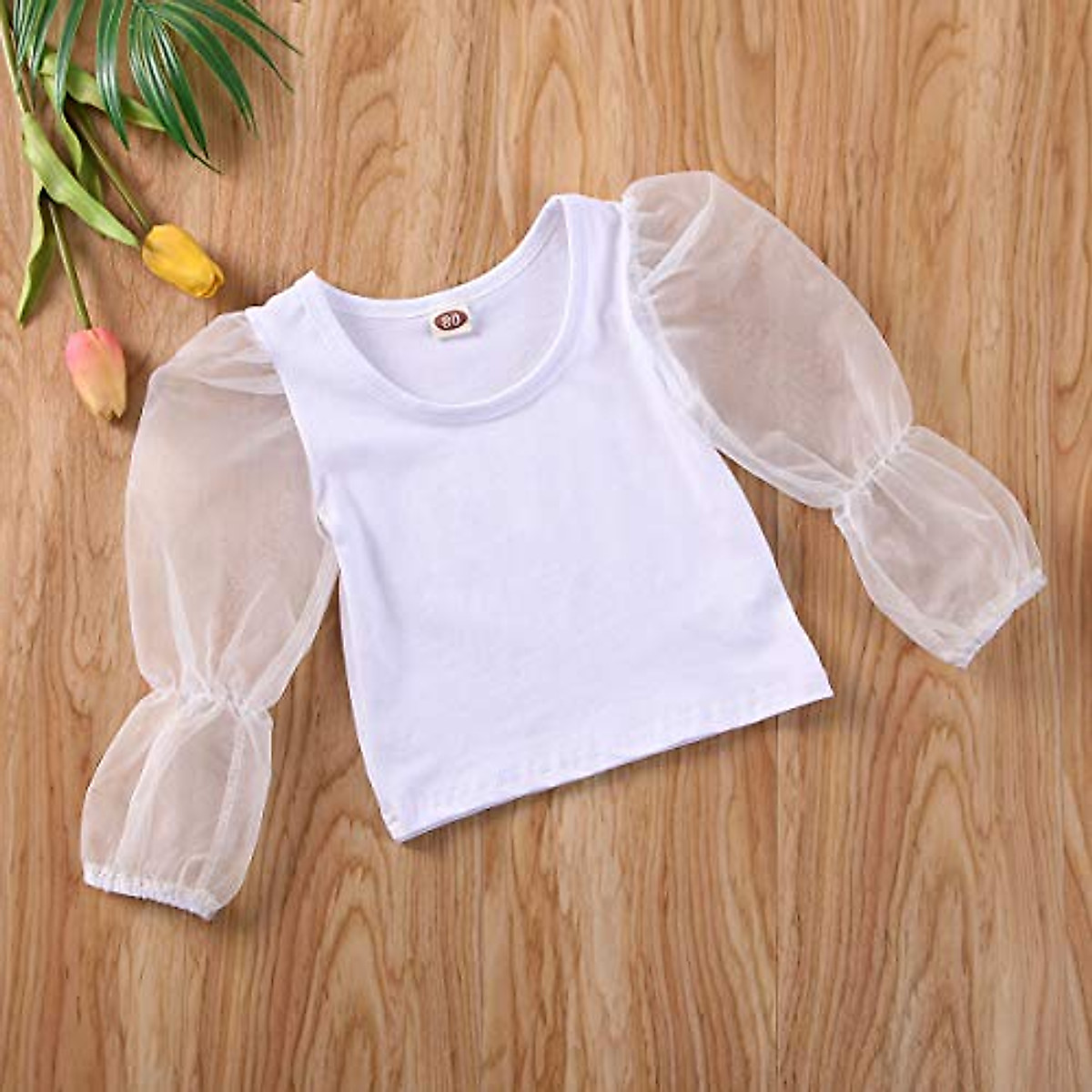 Toddler Kids Baby Girl Fashion Clothes Tulle Puff Long Sleeve T Shirt Blouse Top Spring Summer Outfits (White, 4-5 years)
