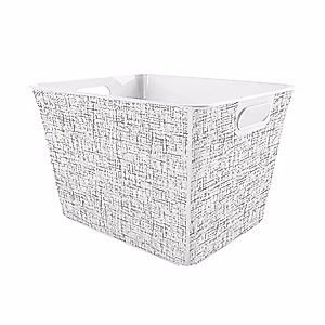 Curver Set of 4 Large V Decorative Plastic Organization and Storage Basket, 22.7L / 24QT, White with Tweed Pattern
