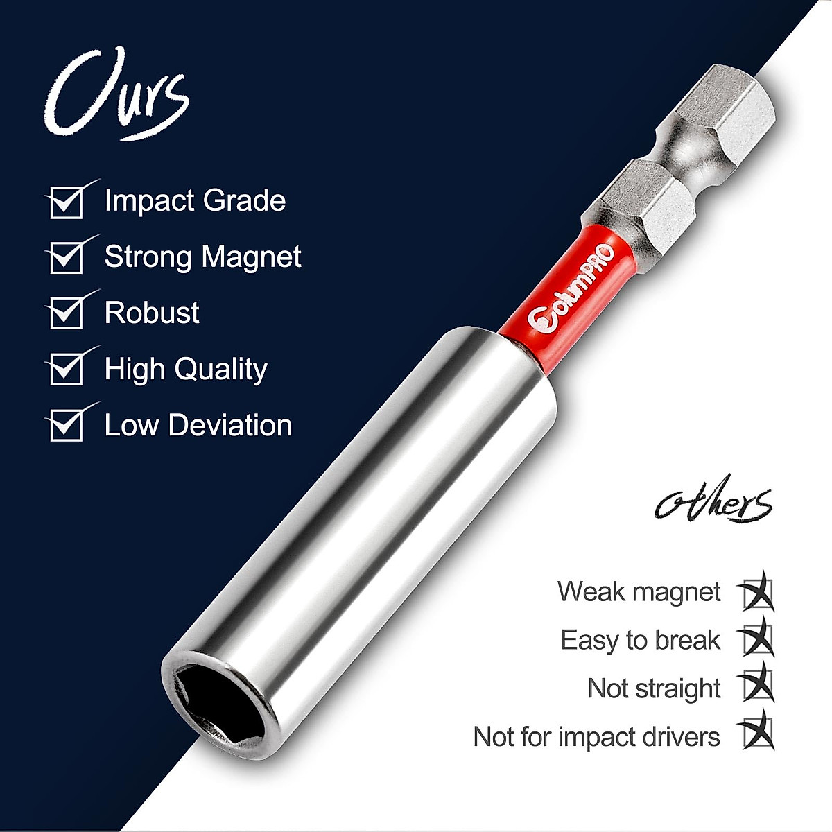 ColumPRO 2PCS 12inch Magnetic Drill Bit Extension Holder For Impact Driver,1/4" Hex Shank S2 Steel Magnetic Screwdriver Extension,Drill Bit Extender