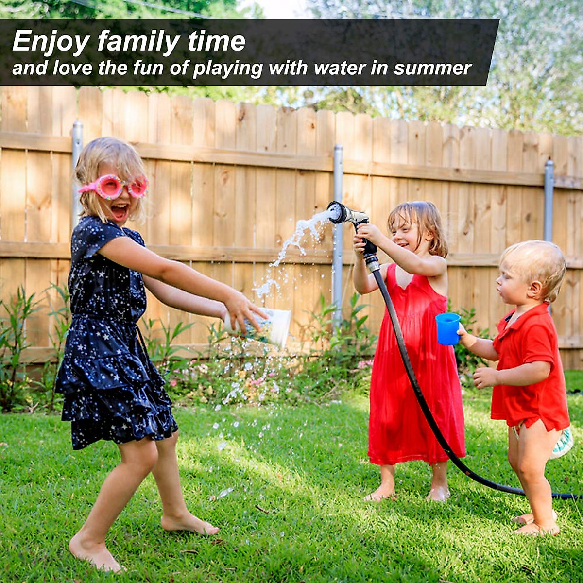 HouGariee Hose Nozzles 9 Adjustable Patterns Hose Spray Nozzle Heavy Duty Metal Hose Nozzle Spray Slip Resistant Water Sprayer for Cleaning/Watering Lawn Garden/Pets Shower/Car Washing, silvery-4