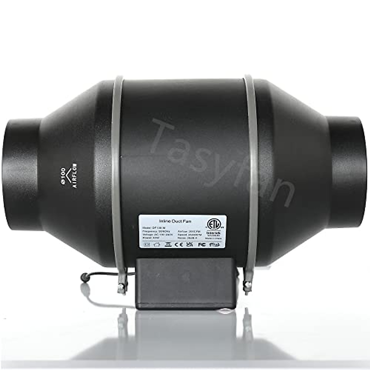 Tasyfan Black Round Inline Exhaust Duct Fan with Variable Speed Controller for Indoor Garden Ventilation (4 Inch)