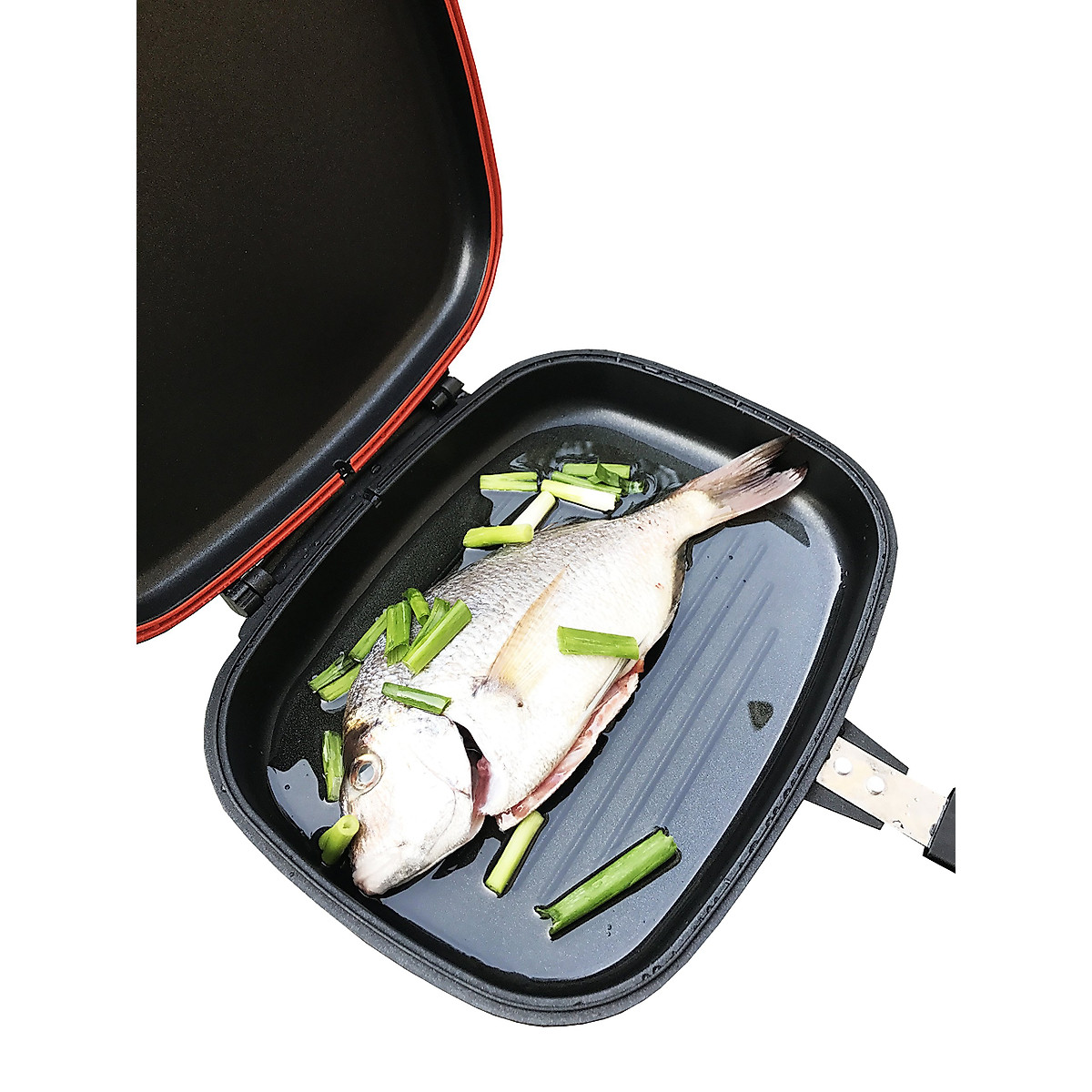 Uniware® Super Quality Non-Stick Coating Double Grill Pan, Rectangular, Magnetic Bakelite Handle, 12.6 x 9.6 x 2.6 Inch