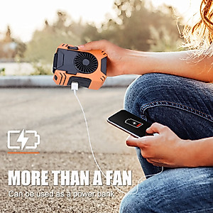 Cadrim Waist Fan, Portable Personal Fan, USB Mini Necklace Fan, Rechargeable Battery Operated Fan, 8000RPM Strong Airflow for Outdoor Camping with LED SOS Function