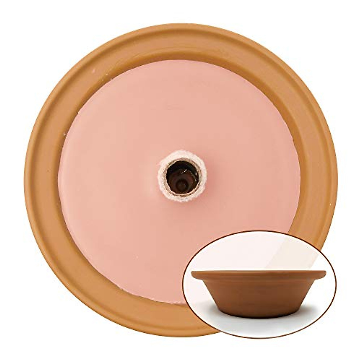 Hyoola 5 Hour Outdoor Firebowl Candle - Unscented Large Flame Wick in Terra Cotta Bowl - Insect and Mosquito Repellent Effect - for Table, Patio, Yard, Camping, Outdoors - Peach.