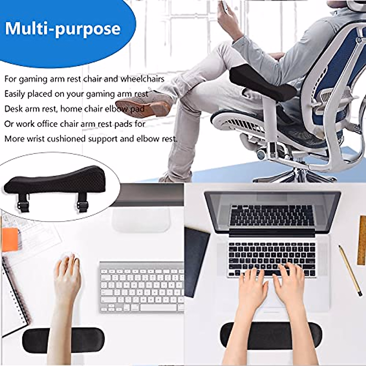 Big Ant Chair Armrest Pads,2 Pack Memory Foam Arm Rest Office Chair Armrest Pads Comfy Gaming Chair Arm Rest Covers for Elbows and Forearms Pressure Relief(Set of 2)