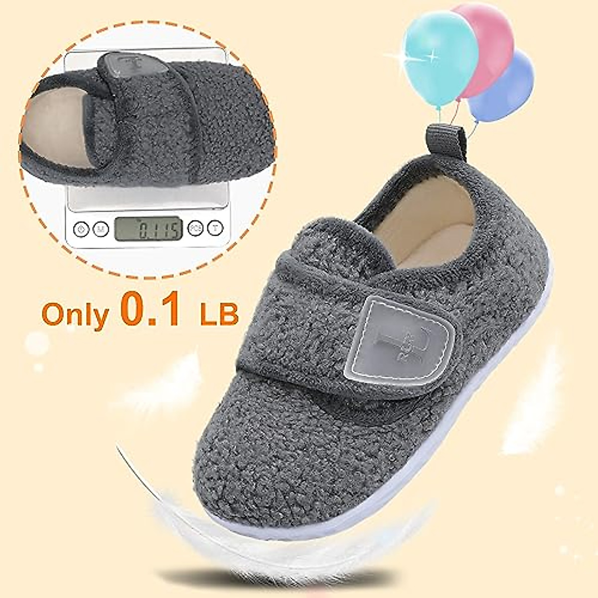 L-RUN Kids Winter Indoor Household Shoes Toddler Slippers Lightweight Indoor Home Shoes Grey M US 4.5-5 Toddler