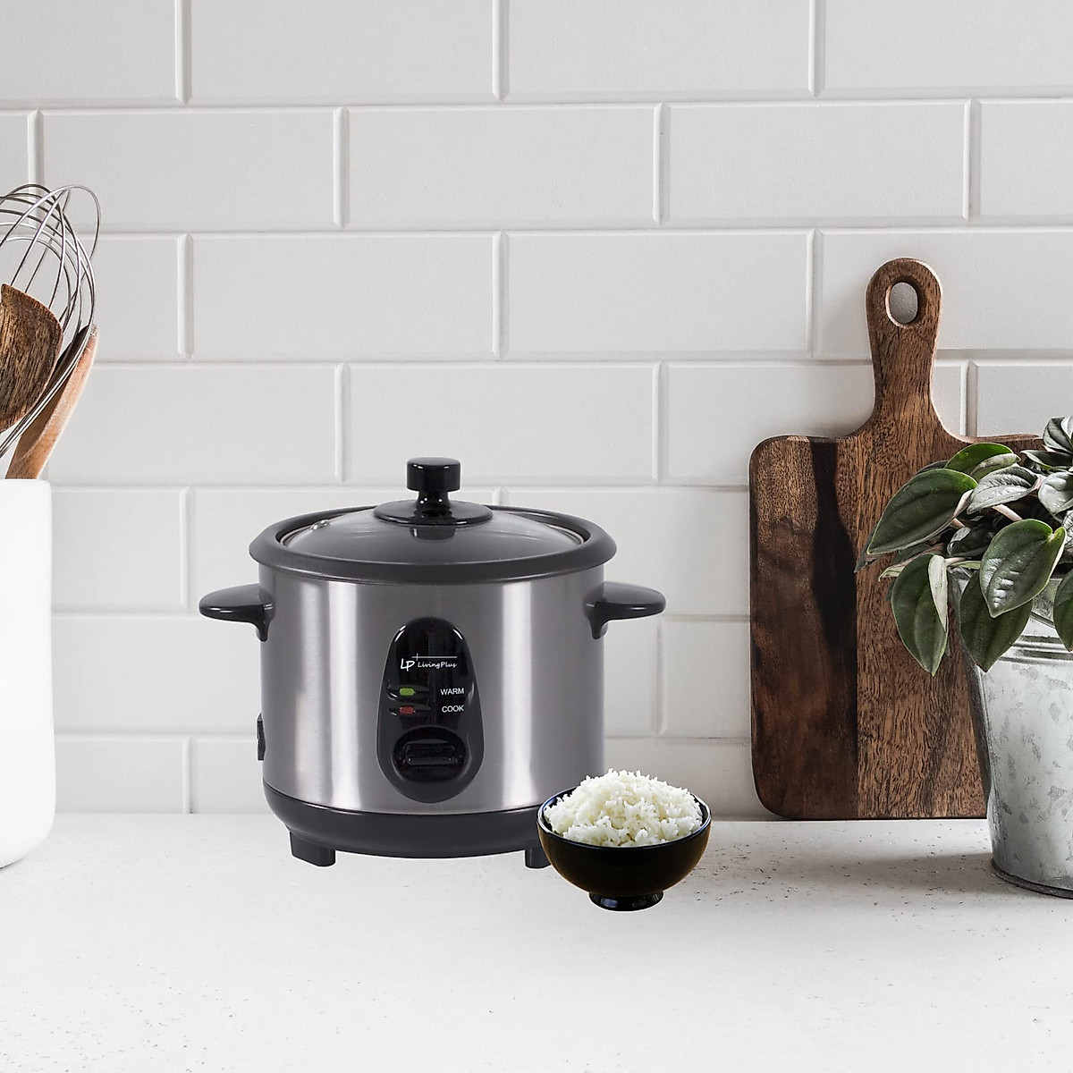 LP Living Plus Electric Rice Cooker, Non Stick Coating, One Touch Button (0.6L/3Cup)