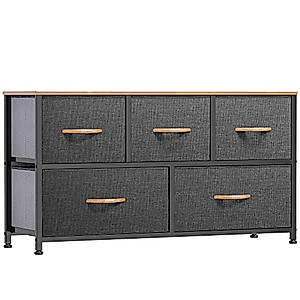DWVO Dresser TV Stand, Fabric Dresser with 5 Drawers, Dresser for Bedroom, Wide Dresser, Storage Tower, Chest of Drawers for Closet, Living Room, Hallway, Nursery, Dull Grey