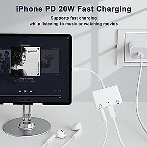 LXJADAP iPhone Headphone Splitter,3 in 1 Dual 3.5mm Headphone Jack Adapter, with Charging iPhone Splitter, Compatible with iPhone 14/13/12/11/X/8/8plus/7/7plus/iPad-Support iOS 16