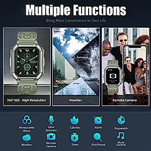 Military Smart Watch (Double Strap), 1.8'' Smart Watches for Men With Bluetooth Call (Answer/Dial Calls), Mens Tactical Smartwatch for Android iPhone, 5ATM Waterproof Watch, 107 Modes Fitness Tracker